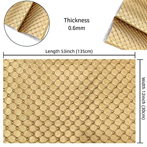 HYANG Embossed Geometric Diamond PU Gold Faux Leather Sheets 1 Roll 12"X53"(30cmX135cm), Faux Leather Very Suitable for Crafts Making Leather Earrings, Bows, Handbag ,Sewing