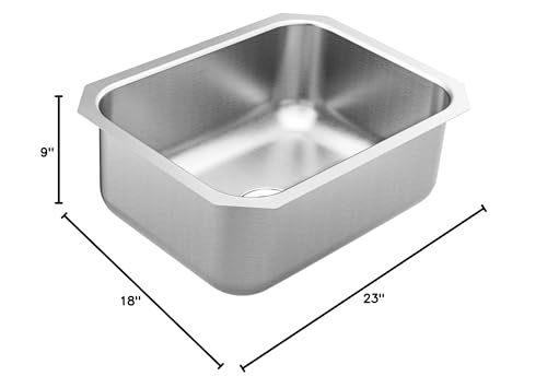 Moen GS18190 18000 Series 23.5-inch 18 Gauge Undermount Single Bowl Stainless Steel Kitchen Sink, 9-inch Depth