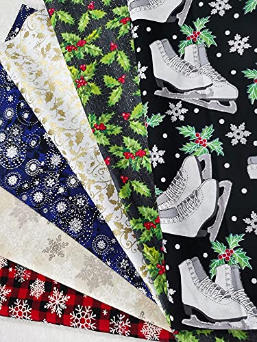 PUMCRAFT Sewing Fabric 6pc 32cm x 25cm Glitter Christmas Skating Snowflakes X'Mas Silver Stamping Vivid Bundle Cotton Fabric Patchwork Tissue Telas DIY - 6pcs 32cm X 25cm Fabric Patchwork Craft