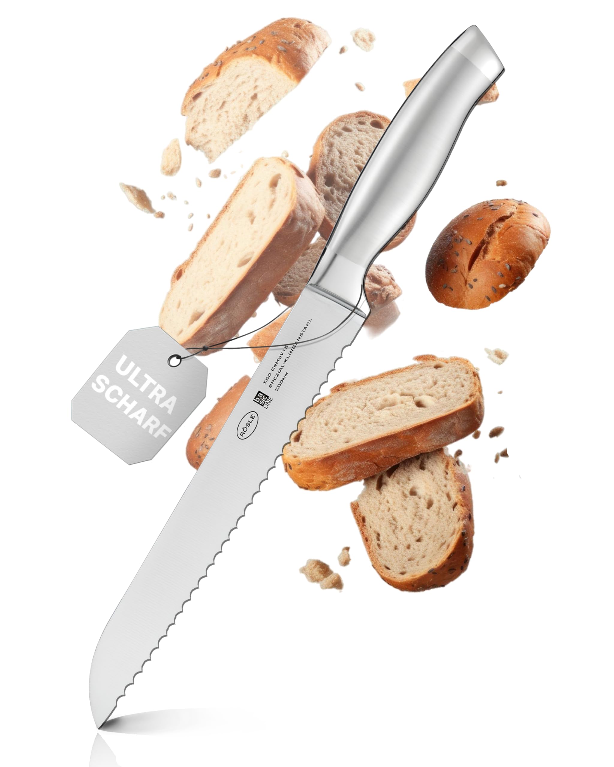 Rösle Baics Line Stainless Steel Bread Knife, 8 in Blade