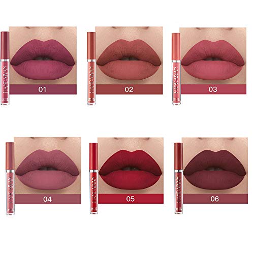 DEERWIN 6 Colors Matte Liquid Lipstick Makeup Set Waterproof Long-Lasting Wear Non-Stick Cup Not Fade Lip Gloss Gift Sets (Set A)