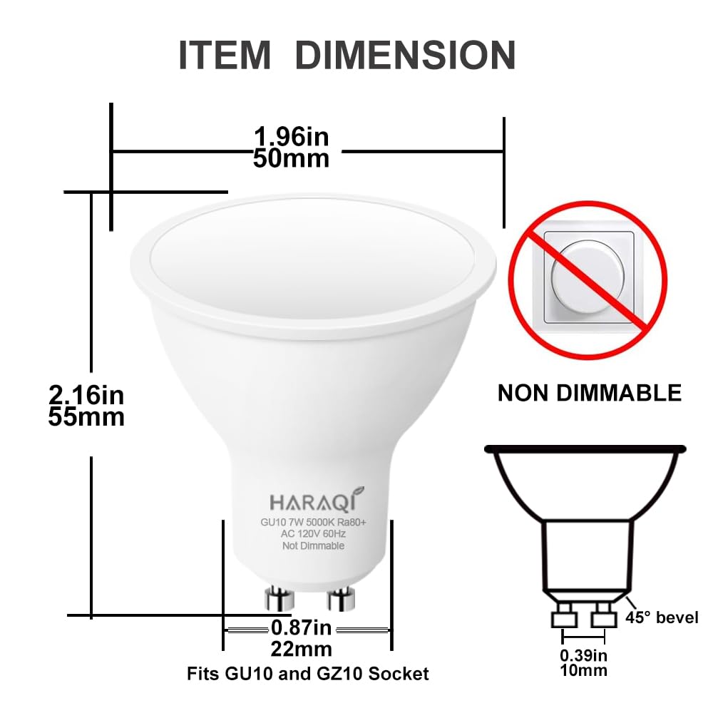 haraqi 6 Pack GU10 120V 7W LED Bulb, 700LM 5000K Daylight White Natural Light 70W Equivalent Reflector Flood Replacement Light Bulbs for Kitchen Hood, Ceiling Fan, Table Lamps