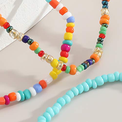 Xerling 7Pcs Bohemian Colorful Beaded Bracelets for Women Girls Aesthetic Beads Elastic Stretch Beaded Bracelet Set Multiple Layered Wrap Bangle Bracelet