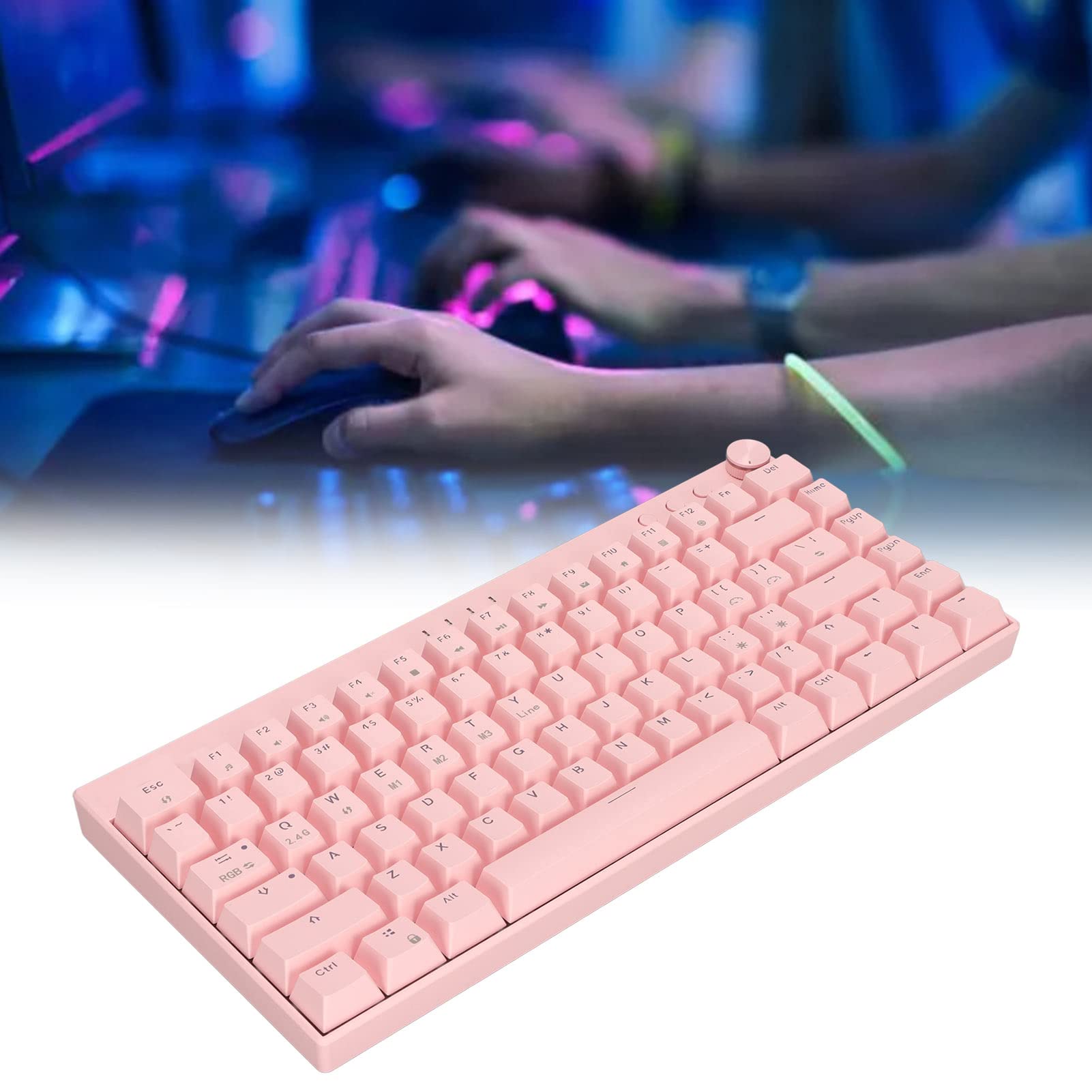 Gaming Keyboard, Mechanical Keyboard Threemode Connection Energysaving Long Battery Life with Wheel for Windows for Android (Brown Switch)