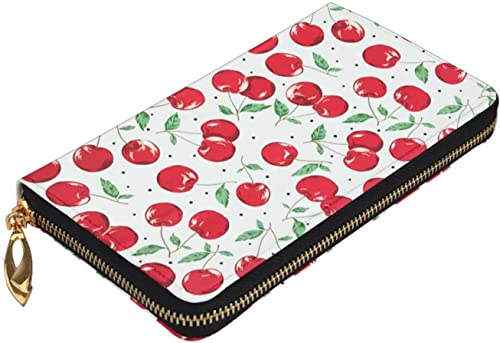 Fresh Cherries Leather Wallet Long Clutch Purse Fashion Wristlet Handbag