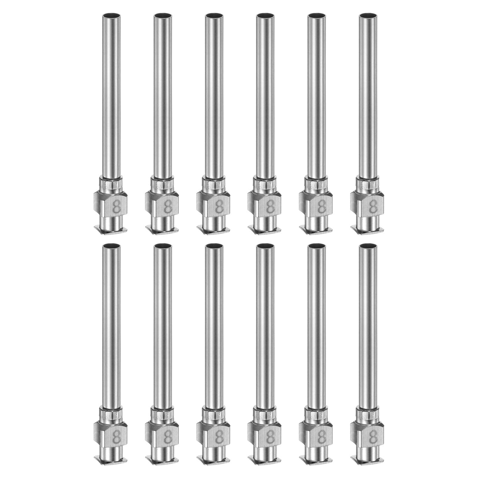 HARFINGTON 12pcs 8Gauge Stainless Steel Dispensing Needles, 1 1/2" All Metal Glue Needle Tube Blunt Tips Luer Lock for Thick Liquids, Ink, Glue, Lab Use