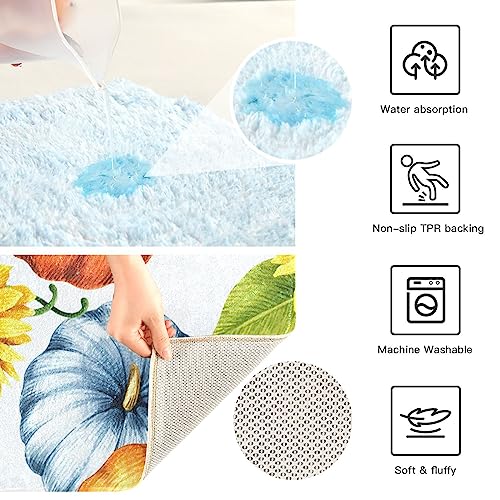 Pumpkins Sunflowers Bathroom Rug Mat Soft Absorbent Bathroom Rugs Mats Washable Bath Mats Rugs Non Slip Bath Mat Runner Rug for Bathroom Tub Bath, Rectangle Shower Rug