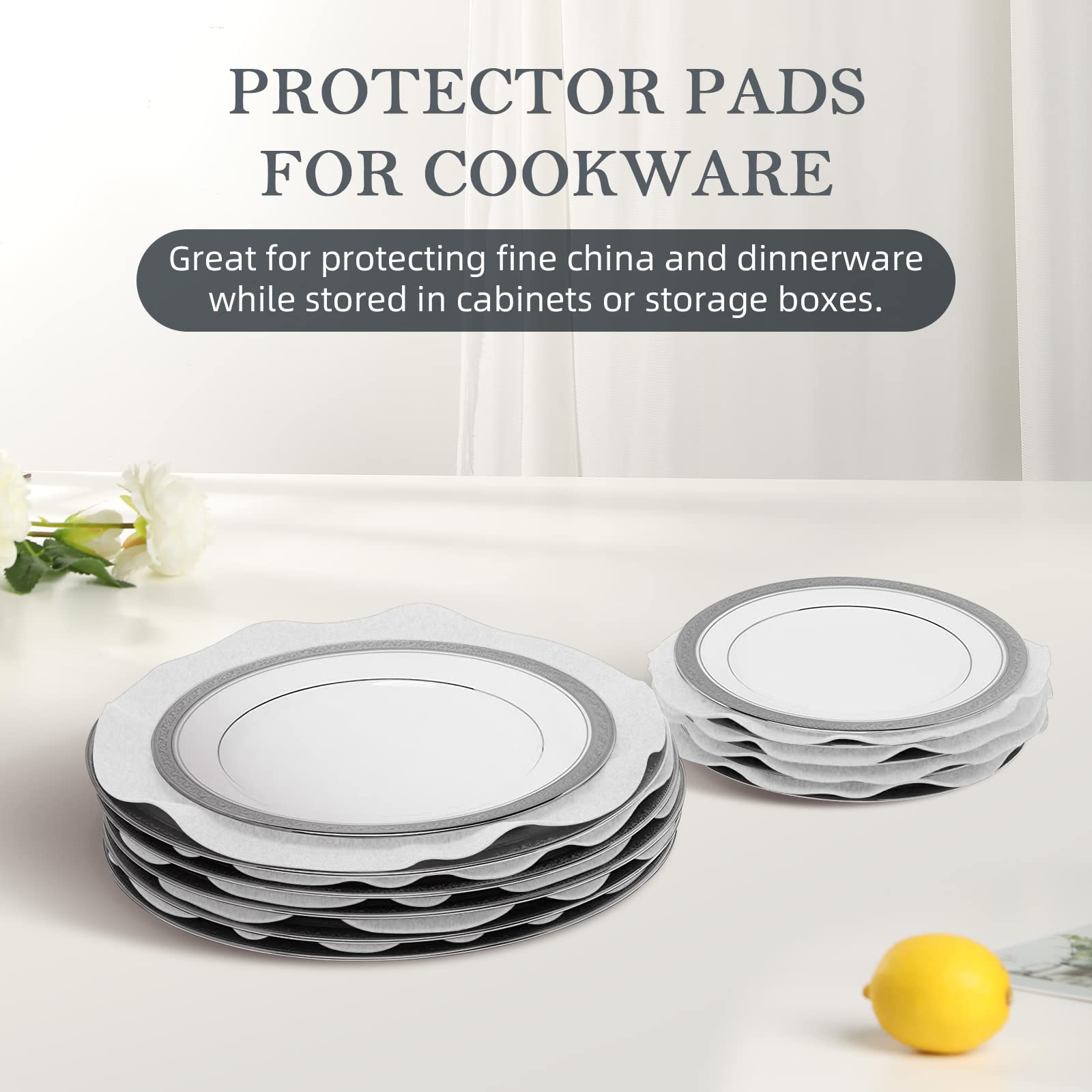 Felt Plate Storage Dividers, 36 Pack Premium Felt Round China Dish Separators Pads Plate Dividers with 3 Sizes, Dish Storage Protectors Pads for Packing Stacking Cookware (White)