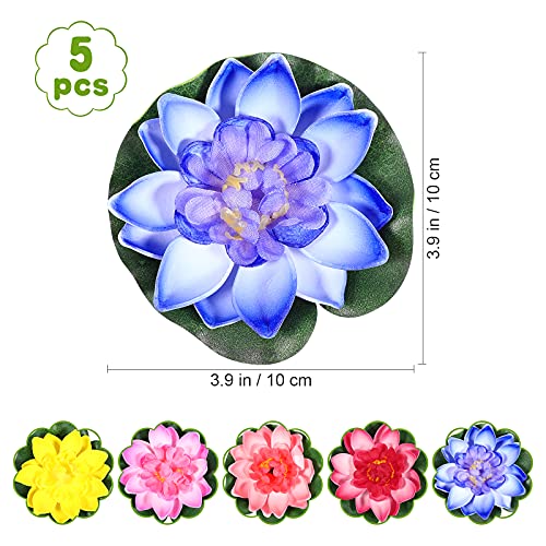 Toyvian 5PCS Artificial Lily Pads for Pond, Artificial Flowers Floating Foam Lotus Flower with Fake Lily Pads for Pool Garden Fish Pond Aquarium Pool Wedding Decor