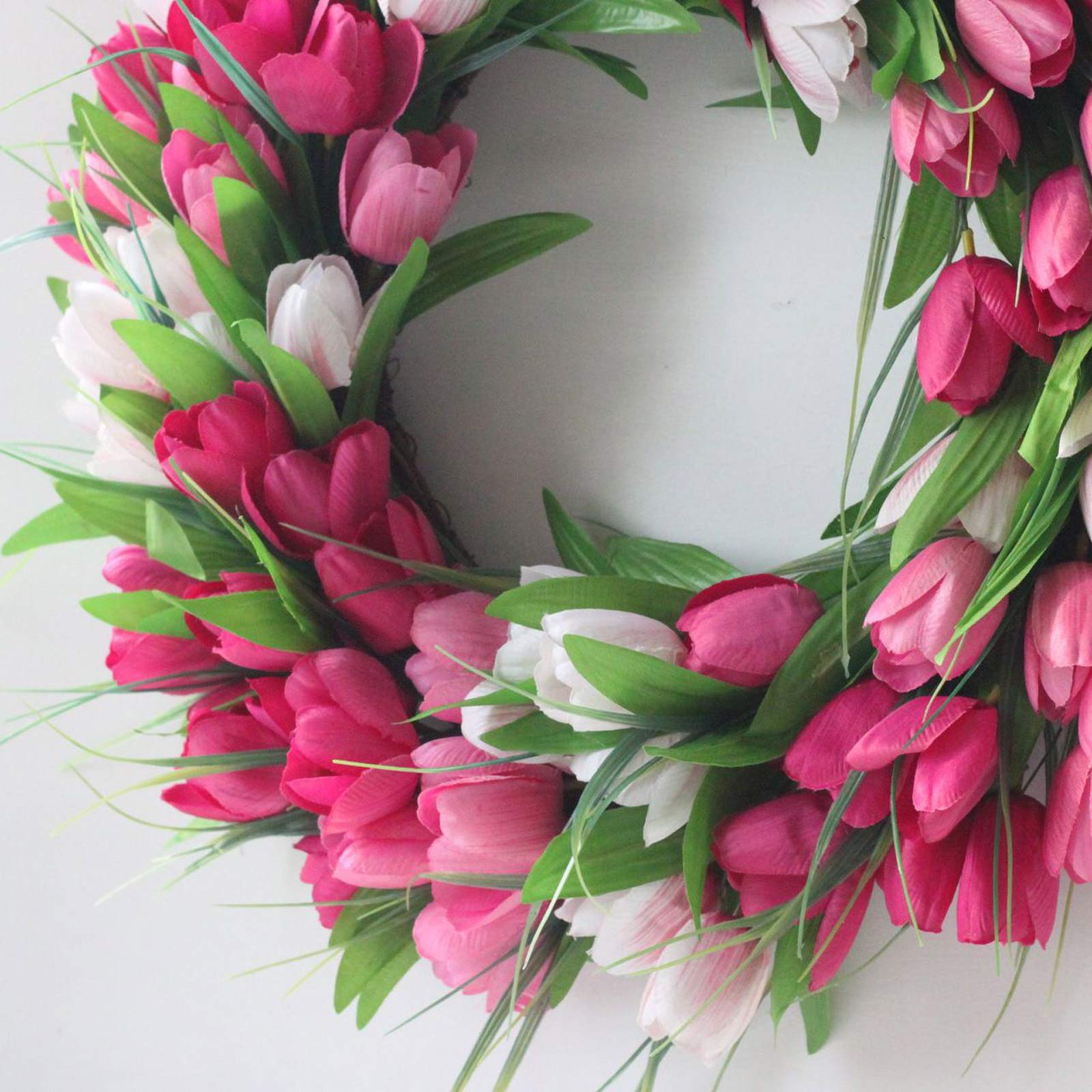 WDDH Artificial Tulip Wreath, 12inch Round Front Door Tulip Wreath with Rattan Base, Spring Tulip Floral Wreath for Wedding Arch Home Garden Decor