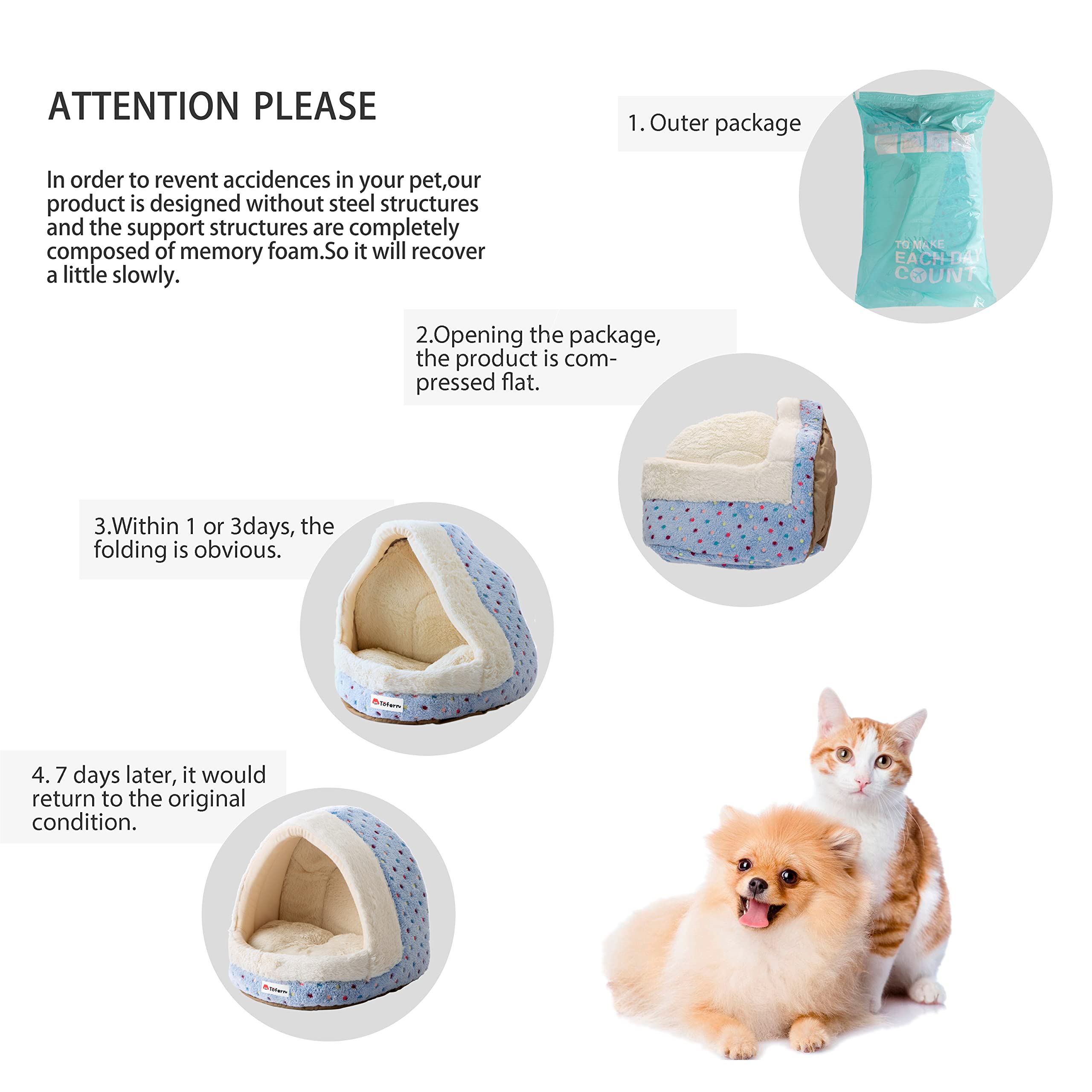 Tofern Dog Beds for Small Dog Cats Colorful Dots Pattern Striped Cute Fleece Warm Washable Igloo Pet Bed with Removable Cover
