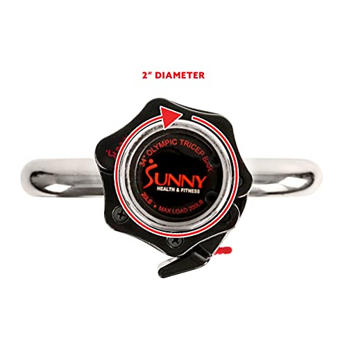 Sunny Health & Fitness 86" 1500 lbs Capacity Olympic Bar, Small with Shark Clamp Lock Collars for Olympic Barbells