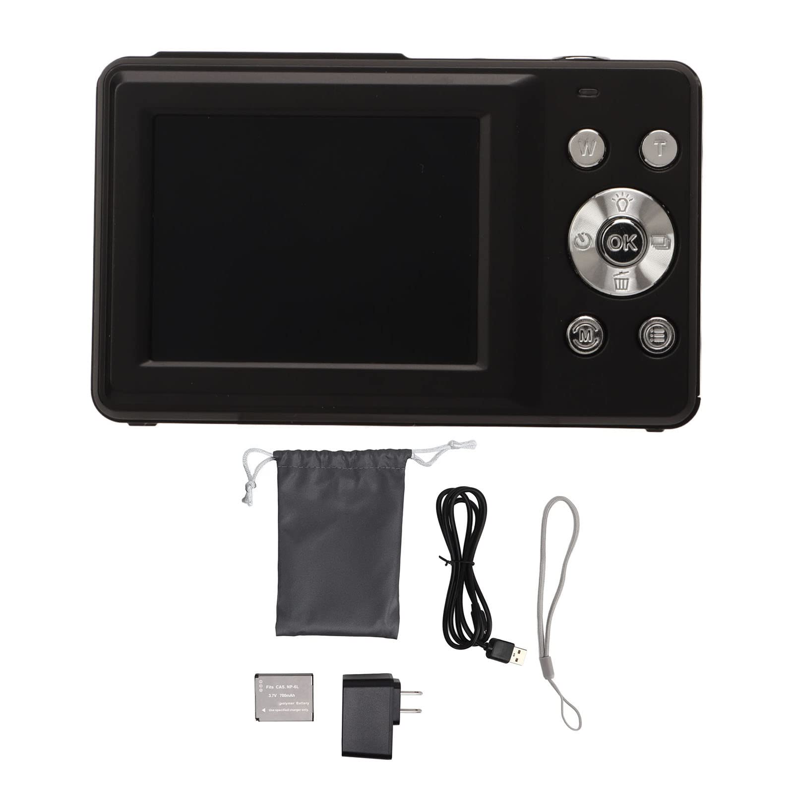 Digital Camera, Compact Digital Camera Auto Light Sensitive 700 MAh Battery HD 1080P 2.4 Inch IPS Display US Plug 100β240V 16X Zoom 44M for Wedding for Photo (Black)