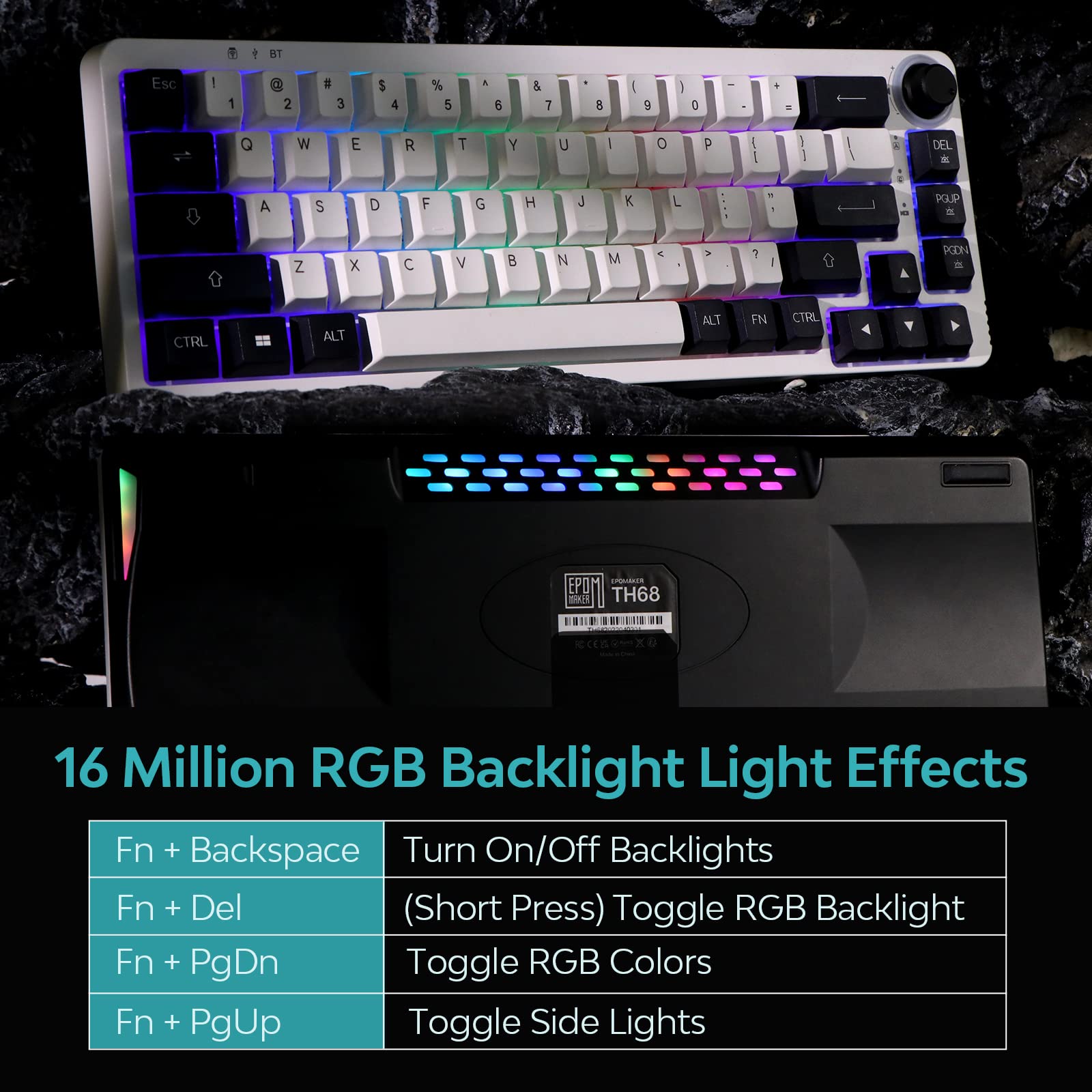 EPOMAKER Theory TH68 Pro 65% 67 Keys RGB Hotswap Programmable Bluetooth 5.0/2.4Ghz Wireless/USB-C Wired Triple Modes Mechanical Gaming Keyboard with Rotary Knob for Win/Mac (Sea Salt Switch)