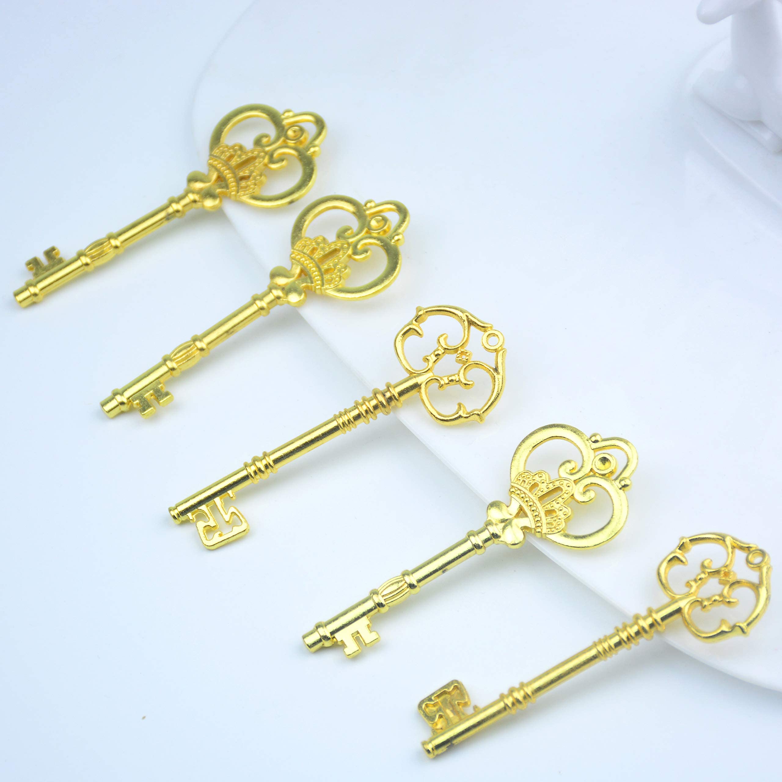 Makhry Mixed 20 Extra Large Gold Finish Skeleton Keys Rustic Key for Wedding Decoration Favor(Gold)