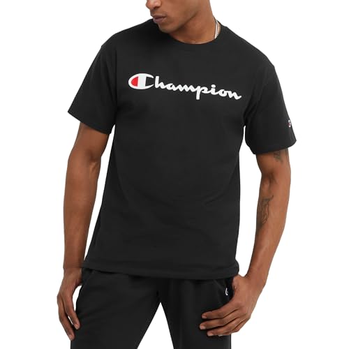 Champion Mens T-shirt, Classic Graphic Soft And Comfortable For Men, Script Logo (Reg. Or Big & Tall), Black Script, Small US