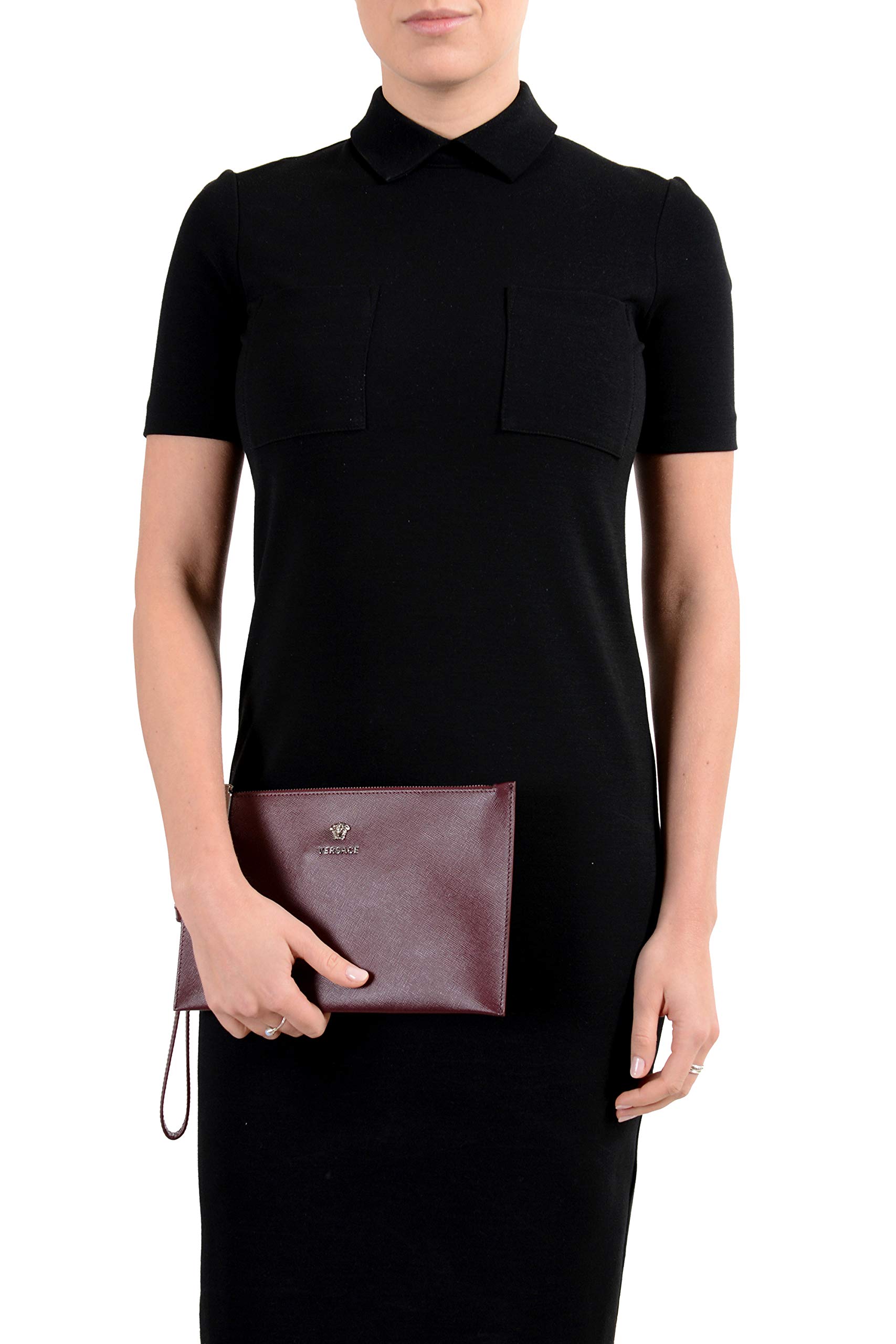 Versace 100% Leather Burgundy Women's Wristlet Clutch