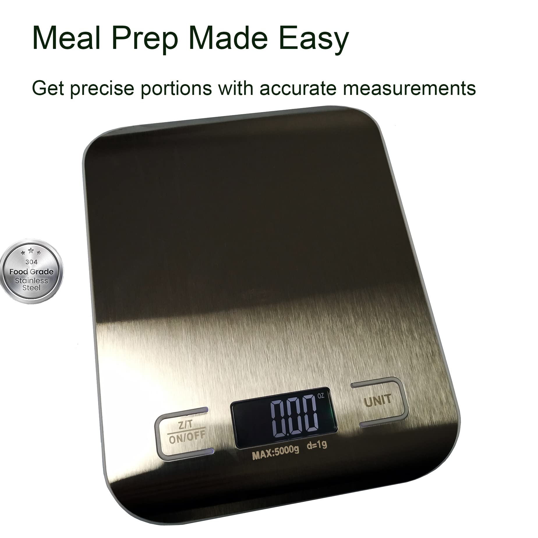 Digital Food Kitchen Scale Baking, Cooking, Keto and Meal Prep, Small, 304 Stainless Steel, High Precise Measuring Scale for Food Ounces and Grams, Blue Surface with Backlit LCD Display