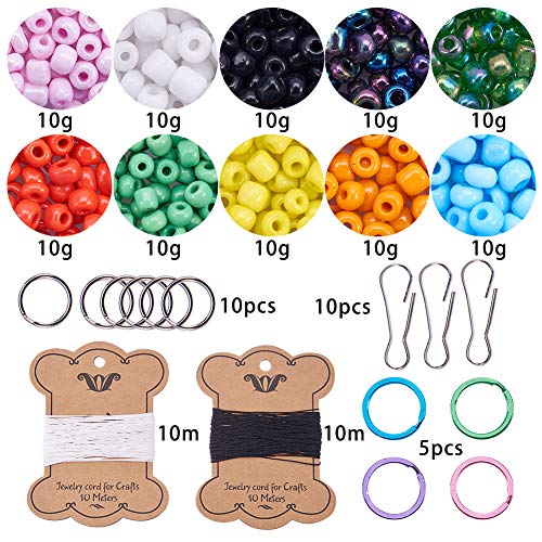 SUNNYCLUE 1 Box 1000+pcs DIY 10 Sets 4mm Seed Beads Kit Arts and Crafts for Include Keychain, Keyring & Lanyard Clips, Instruction Pony Beads Kit Christmas Gift Jewelry Making Paper Box Plastic Case