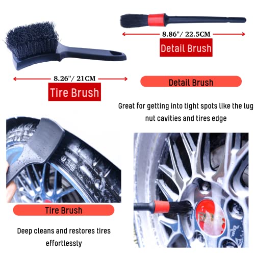 Professional 4 Pack Long Handle Wheel Brush Kit for Cleaning Wheel and Tire- 2X Soft Wheel Woolies Cleaning Brush, Detailing Brush and Stiff Tire Brush, Bendable& Durable Wheel Rim Cleaner Brush Set