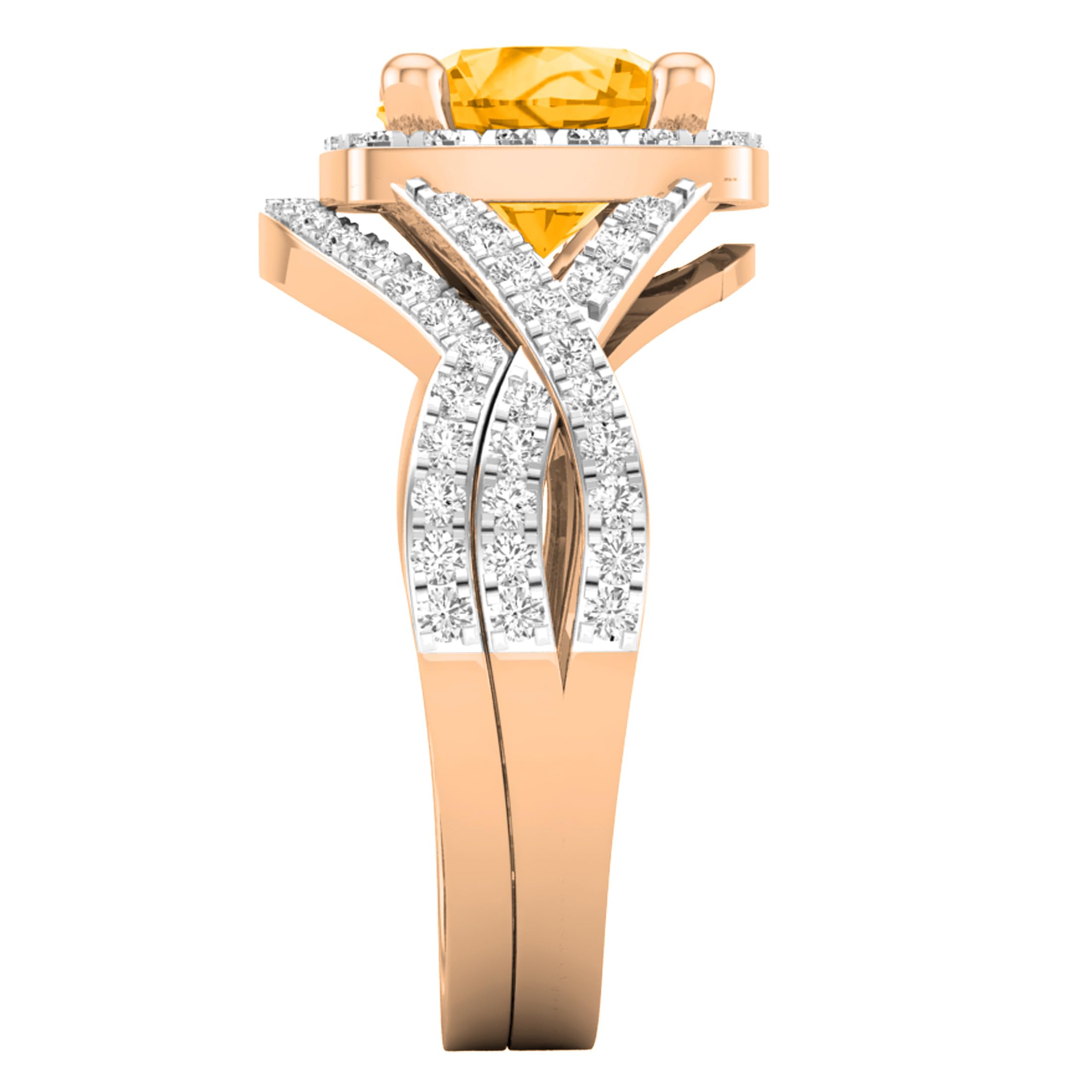 Dazzlingrock Collection 8 mm Round Citrine & White Cubic Zirconia Ladies Split Shank Halo Wedding Ring Set, 10K Rose Gold, Size 7.5