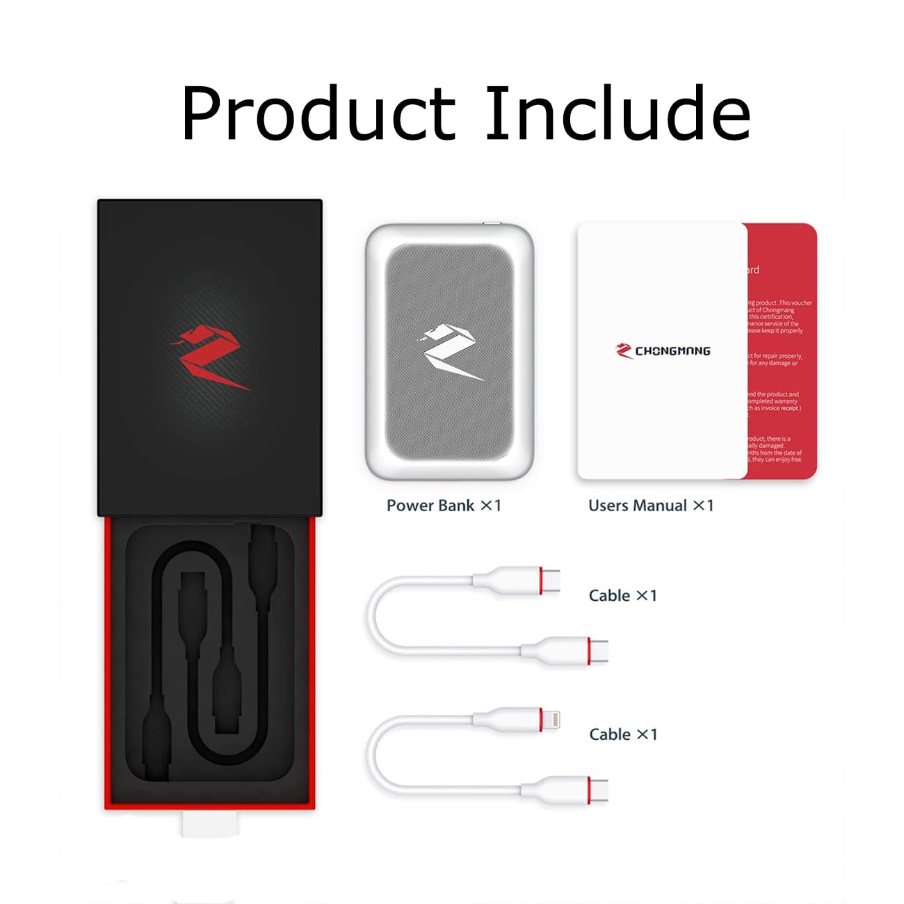 CHONGMANG Magnetic Portable Charger, Mini Power Bank 5000 mAh with 5W Wireless Charging and 18W USB-C Fast Charging,Comes with 2 Cables,Compatible for iPhone 14/13/12 (Silver)
