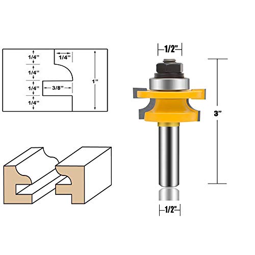 LEATBUY 3 PCS Router Bit Set 1/2 Inch Shank Round Over Raised Panel Cabinet Door Rail and Stile Router Bits, Woodworking Wood Cutter, Wood Carbide Groove Tongue Milling Tool(1/2-Double)