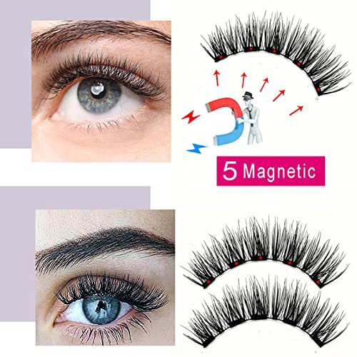 Dual Magnetic False Eyelashes Set,No Eyeliner or Glue Required Reusable Natural Look False Eyelashes Black Eyelashes Lightweight and Easy to Wear 2 Pairs