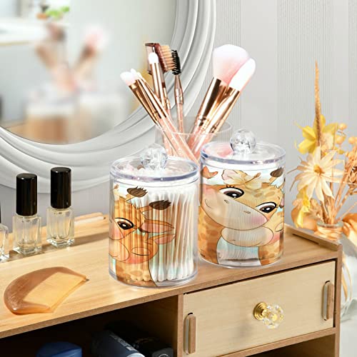 Kigai 2 Pack Apothecary Jars Cute Little Giraffe Qtip Holder Organizer Clear Airtight Container for Cotton Swabs Food Storage 14oz Plastic Jars with Lids