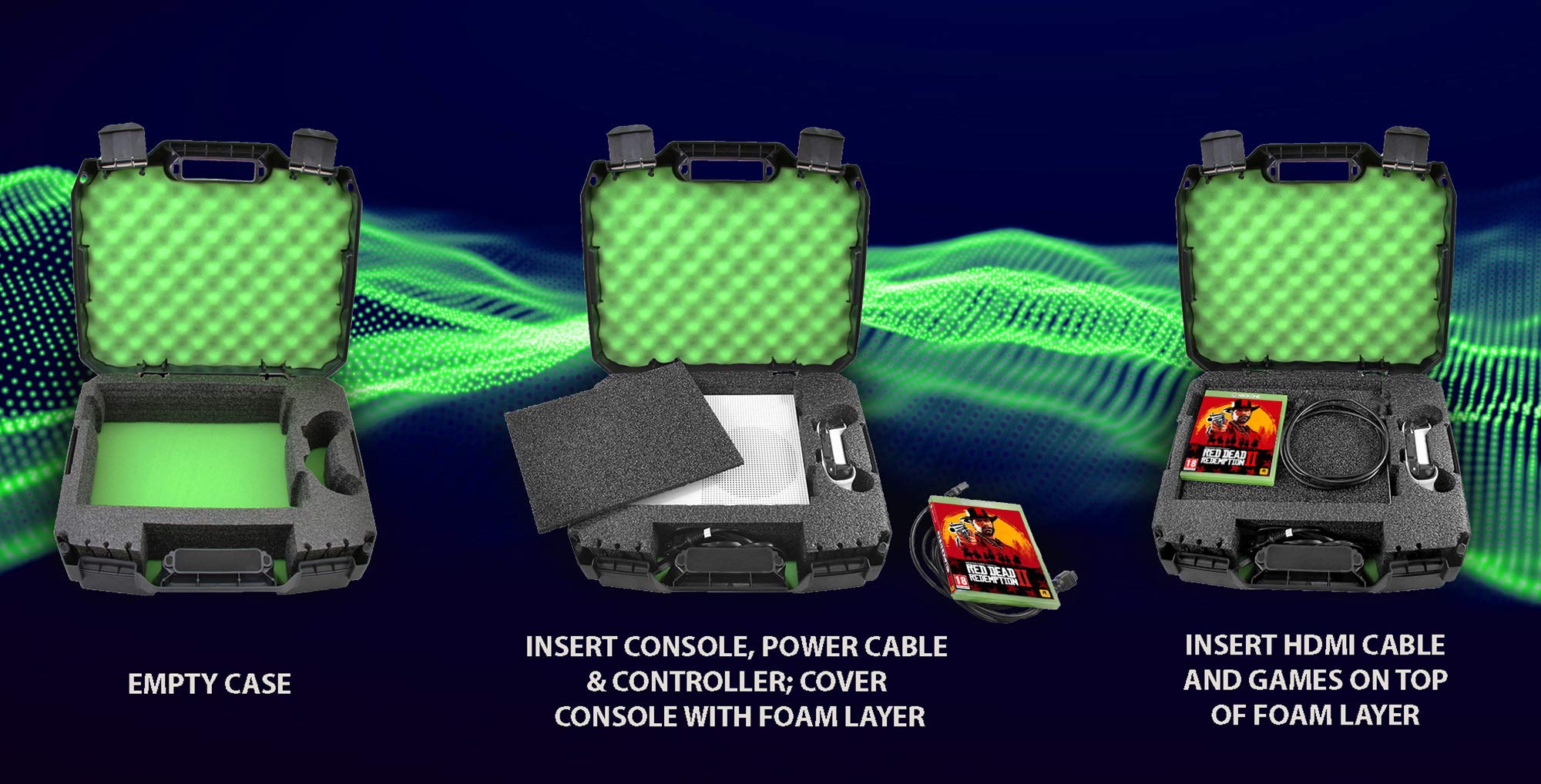 CASEMATIX Travel Case Compatible with Xbox One S - Hard Shell Carrying Case with Protective Foam Compartments for Console, Controller, Power Adapter, Games and More - Case Only