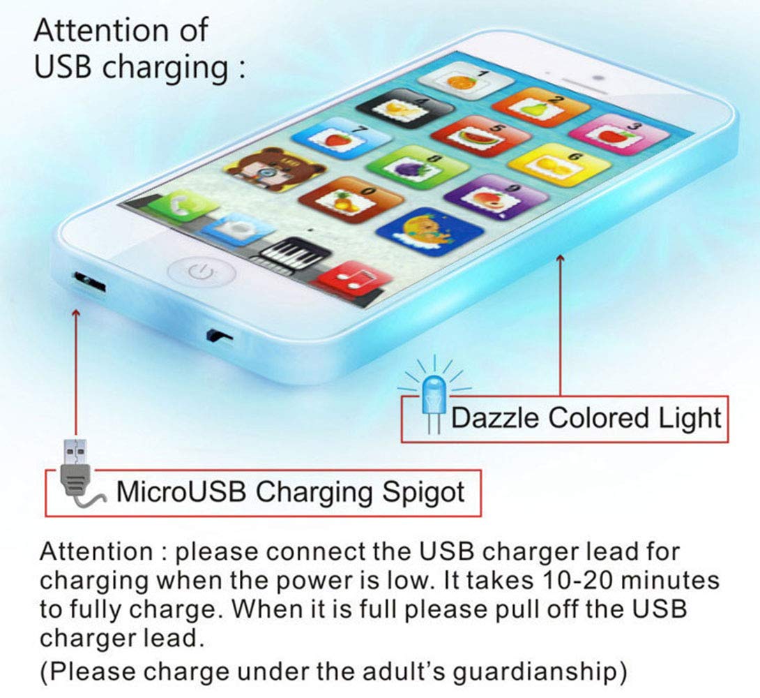 YOYOSTORE 1 Pc Phone Toy Play Cell Phone Mobile Cellphone with USB Recharable Cable for Baby Kids