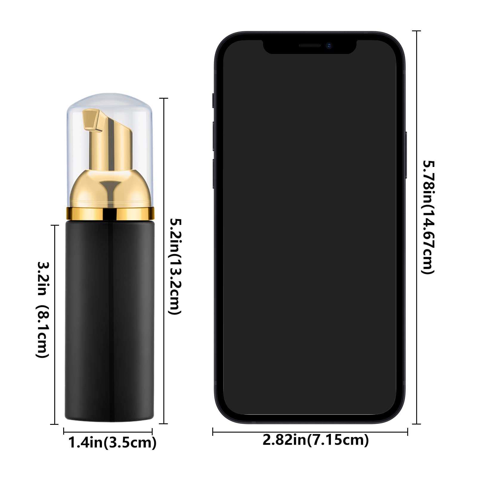 Lil Ray 2 Oz Empty Black Foam Pump Bottle, Foamer Soap Dispenser for Lash Shampoo, Hand Soap, Foaming Cleaner(Gold Pump, 12 PCS)