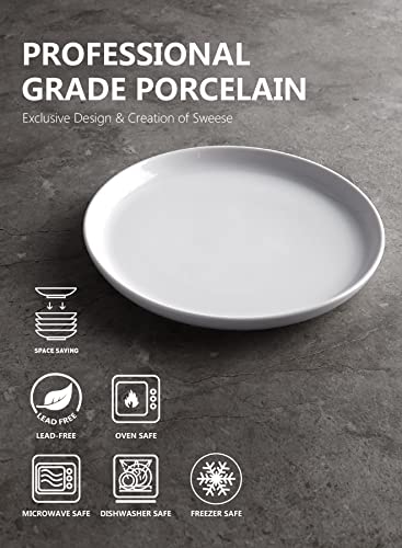 Sweese 155.001 Porcelain Round Dessert Salad Plates - 7.4 Inch - Set of 6, White