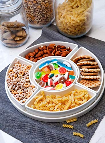 Sweese 707.001 Porcelain Divided Serving Dishes, Relish Tray, Serving Bowls for Parties - Perfect for Chips and Dip, Veggies, Candy and Snacks, White