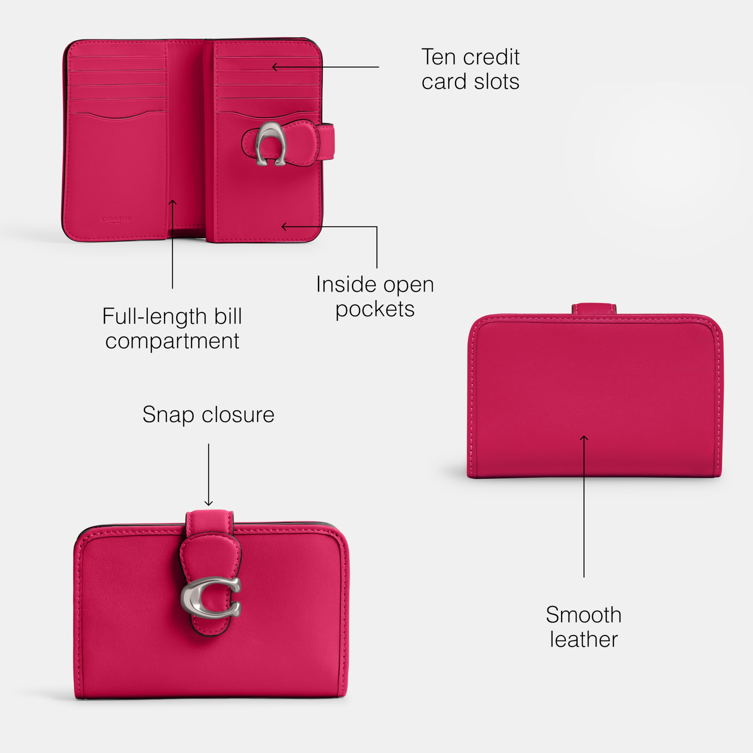 Coach Women's Tabby Medium Wallet, Dragonfruit, One Size