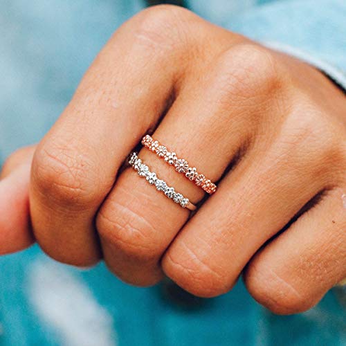 Pura Vida Rose Gold Floral Stackable Ring - Sterling Silver Band, Size 7