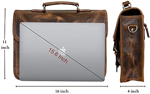 Leather Messenger Bag for Men - Full Grain Leather Briefcase Laptop Satchel Office Crossbody Travel Bag by Rustic Town (16 Inch, Brown)