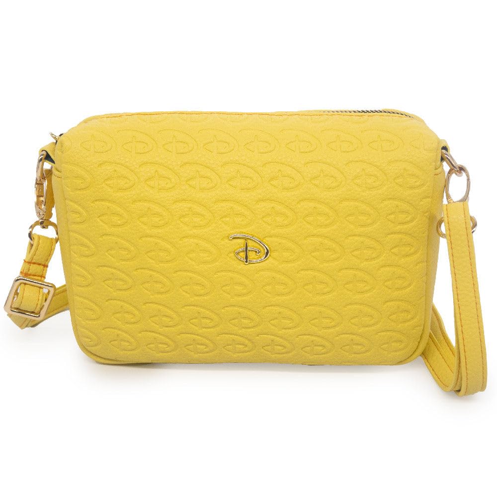 Disney Bag, Cross Body, Rectangle, Disney Signature D Debossed PU with Gold Metal D Icon, Yellow, Vegan Leather