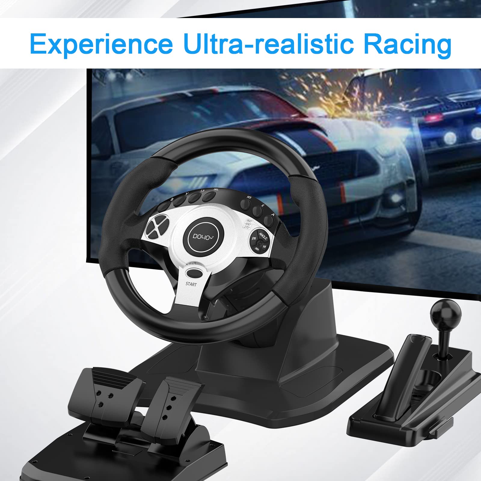 DOYO PC Steering Wheel, Racing Wheel 270/900° Car Sim Driving Gaming Wheel Dual-Motor Feedback Driving with Paddle Shifters, Gear Lever Bundle for Xbox Series X/S,PS3,PS4,PC,Xbox One,Xbox 360,Switch