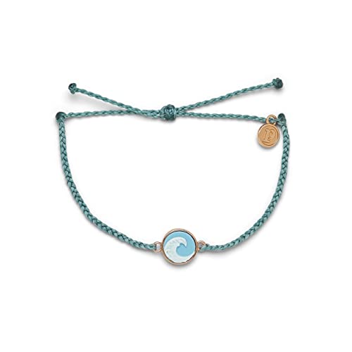 Pura Vida Rose Gold Wave Cameo Bracelet - 100% Waterproof, Adjustable Band, Brand Charm - Smoke Blue