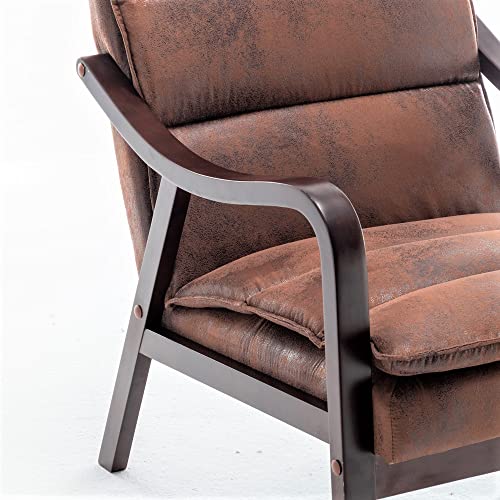 Container Furniture Direct Mid Century Modern Accent Chair for Living Room, Bedroom or Office, Retro-Styled Armchair with Solid Wood Frame and Plush Cushioning, Spotted Microfiber, Brown