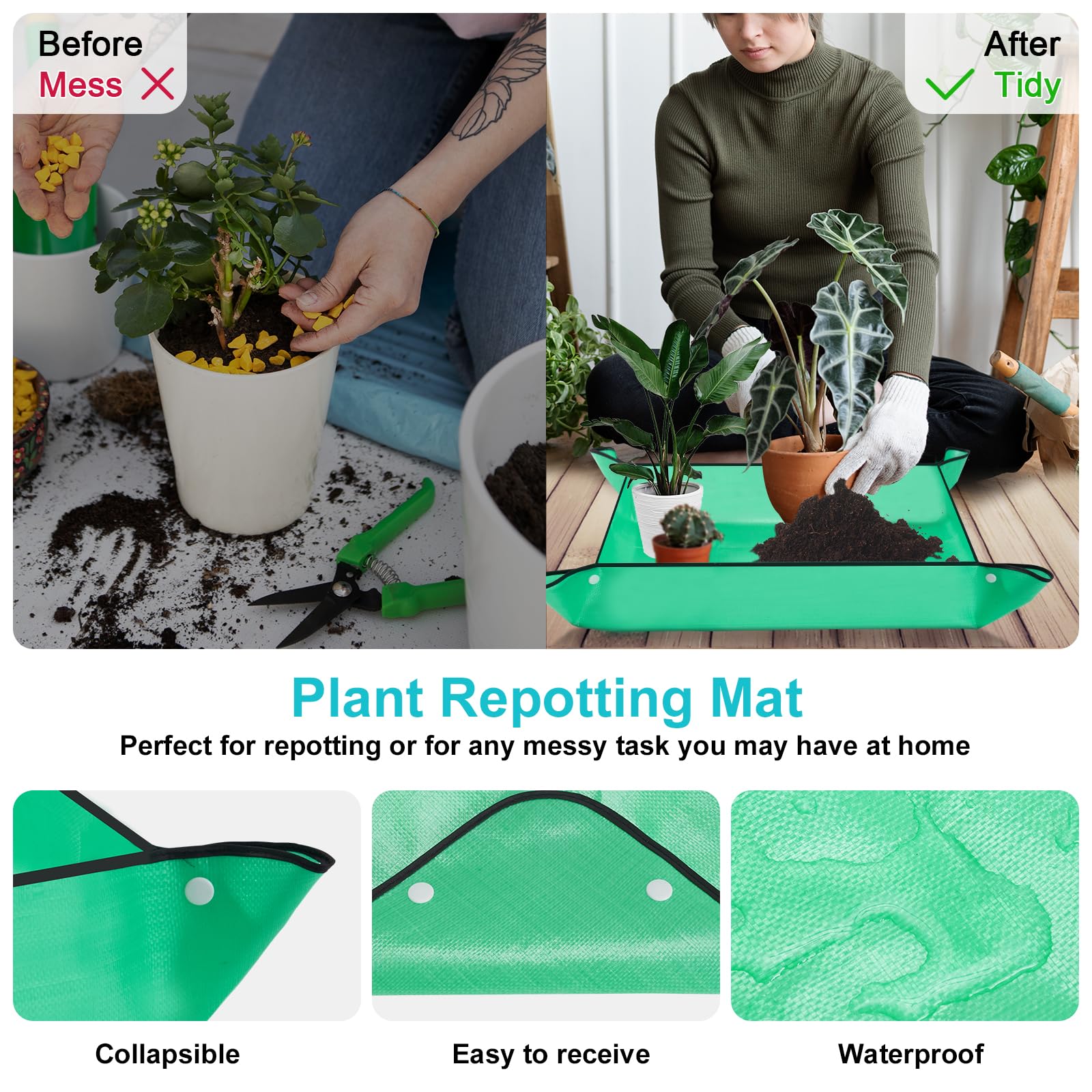 Garden Tool Set with Non Slip Rubber Grip,11 Piece Stainless Steel Gardening Tool Sets,Thickened Repotting Mat & Storage Tote Bag,Heavy Duty Outdoor Hand Tools Uprooting Weeding Tool, Ideal Gifts Blue
