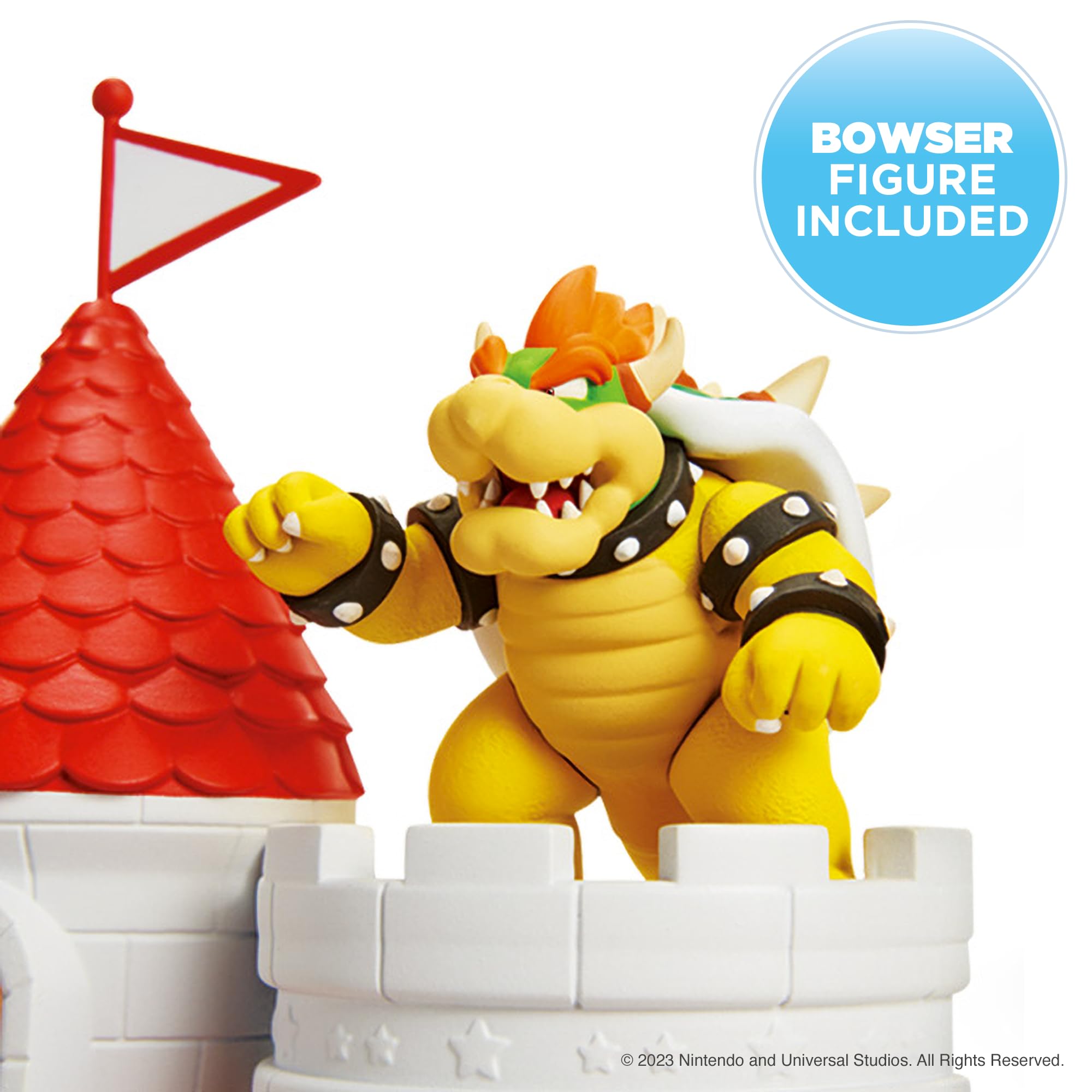 Super Mario Nintendo Deluxe Mushroom Kingdom Castle, Wall Display & Playset with (5) 2.5" Articulated Action Figures (Exclusive Bowser Figure, Princess Peach, Mario, Luigi & Goomba)