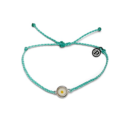 Pura Vida Silver-Plated Meadow Daisy Bracelet - Adjustable Band, Coated Brand Charm - Seafoam