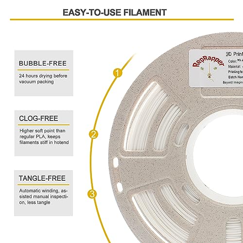 Reprapper White Polypropylene PP Filament, Semi-Flexible Ultra Tough Filament 1.75mm 3D Printer Filament for 3D Printing (± 0.03mm) 2.2lb (1kg), 5pcs Build Sheet Included, White