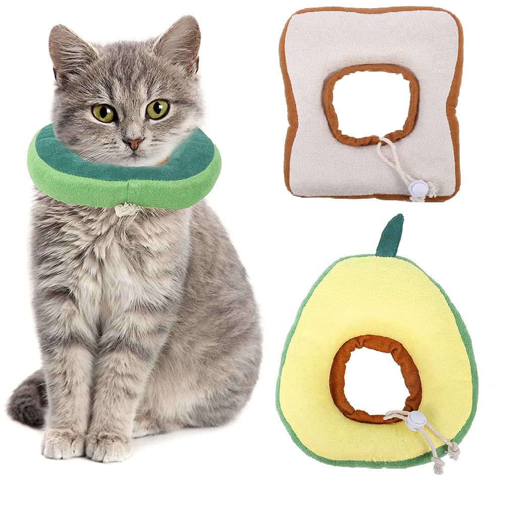 Moguer 2Pcs Adjustable Cat Recovery Collar, Cute Neck Cone After Surgery, Dog Cones Wound Healing Protective Cone Elizabethan Collars Soft Edge for Kitten