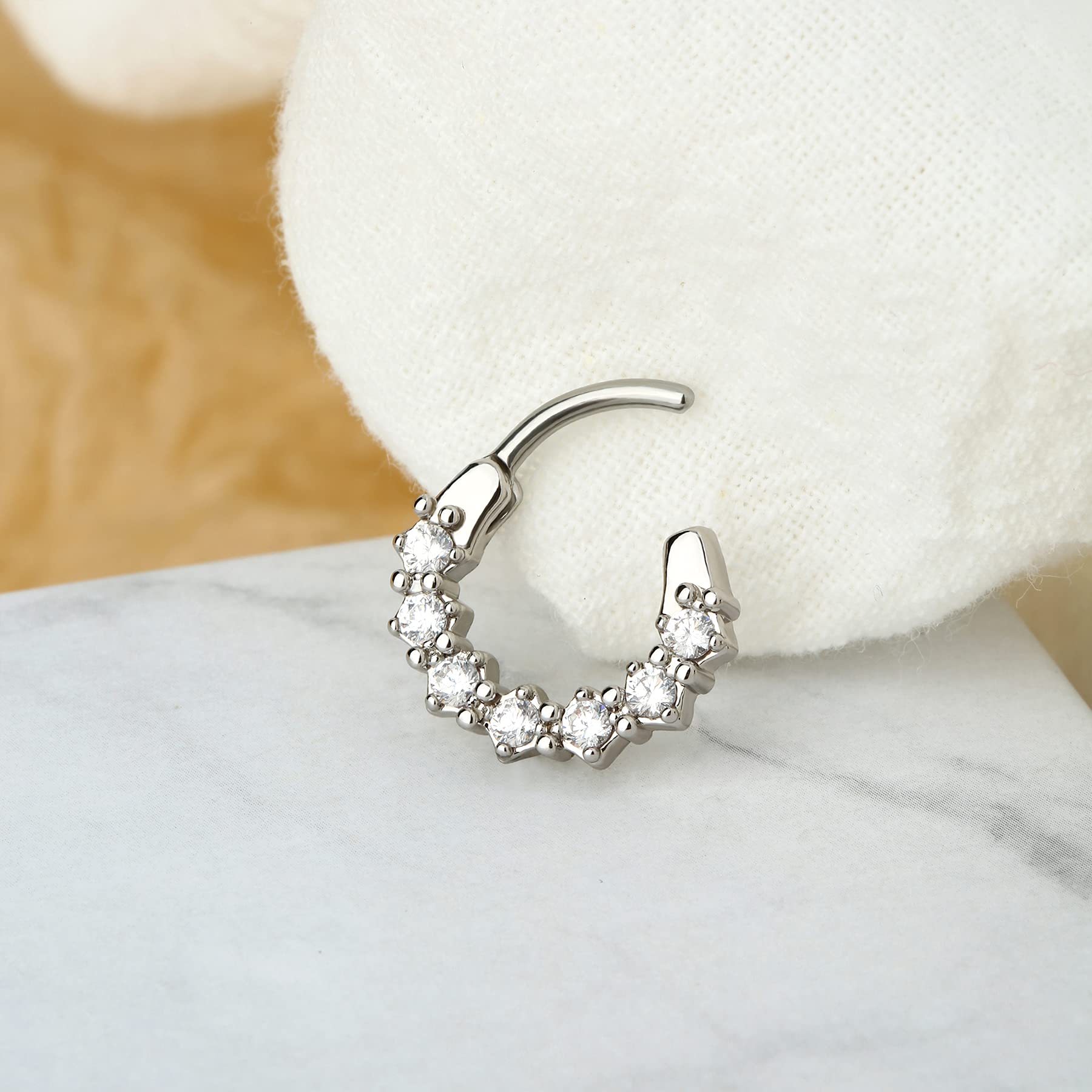 CM Crareesi Mania 16G Septum Clicker Rings Hoop 316L Stainless Steel Septum Clicker Rings Seven Clear CZ Septum Piercing Daith Piercing Jewelry