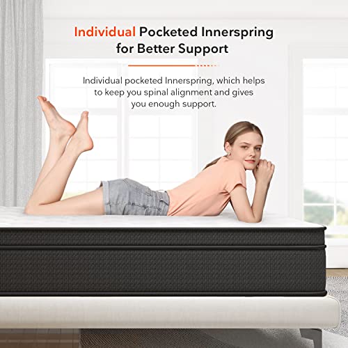 Sweetnight King Mattress, 12 Inch Pillow Top King Size Mattress in a Box, Bamboo and Gel Memory Foam Hybrid Mattress, Individually Wrapped Spring for Motion Isolation & Support,Black
