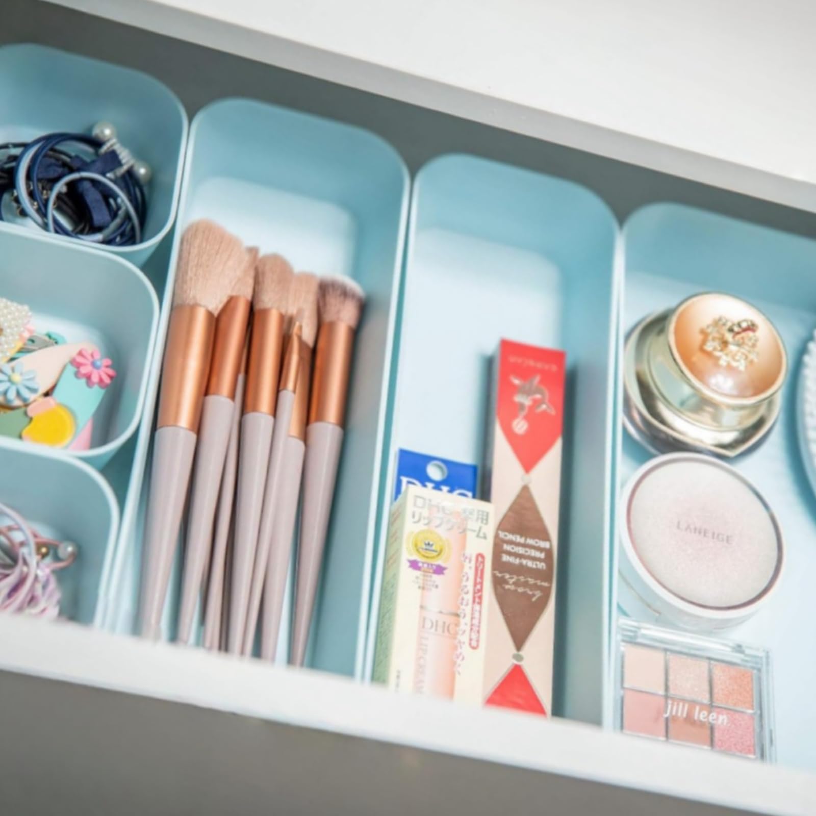 GSPHWW 9-Piece Blue Plastic Drawer Organizer Set – Ideal for Makeup, Bathroom, Office & Kitchen Storage Solutions