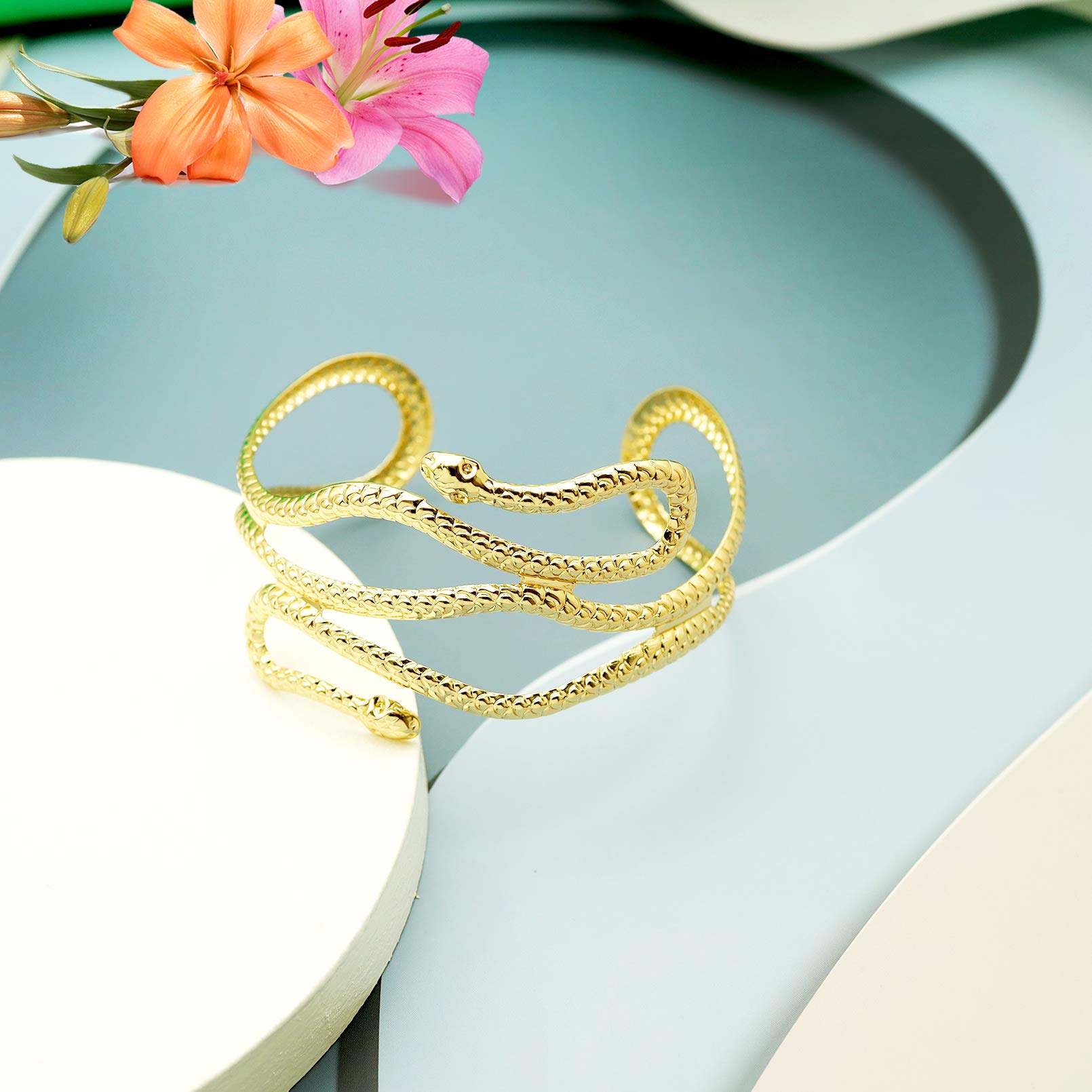RechicGu Gold Chic Egypt Cleopatra Swirl Snake Arm Cuff Armlet Armband Open Bangle Bracelet